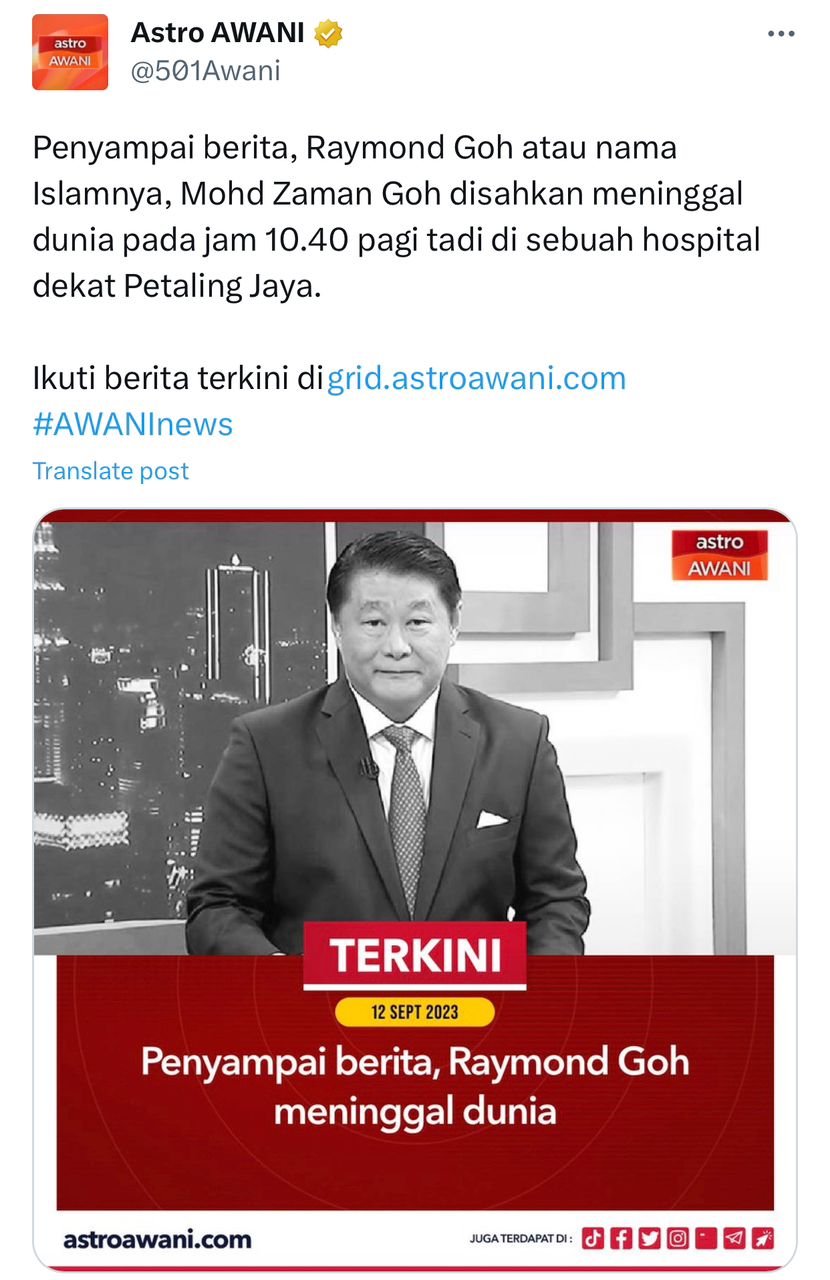 Penyampai Berita TV3, Raymond Goh Meninggal Dunia Pagi Tadi | Oh! Tidak ...