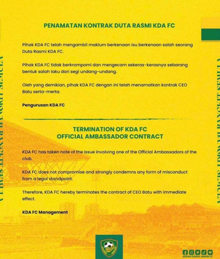CEO Batu Ditamatkan Serta-Merta Sebagai Duta KDA FC | Trending - Oh! Media