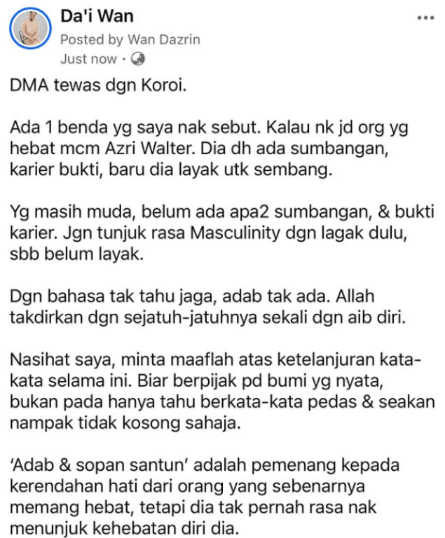 “Allah Takdirkan Dengan Sejatuh-Jatuhnya Sekali Aib Diri” – Da’i Wan ...